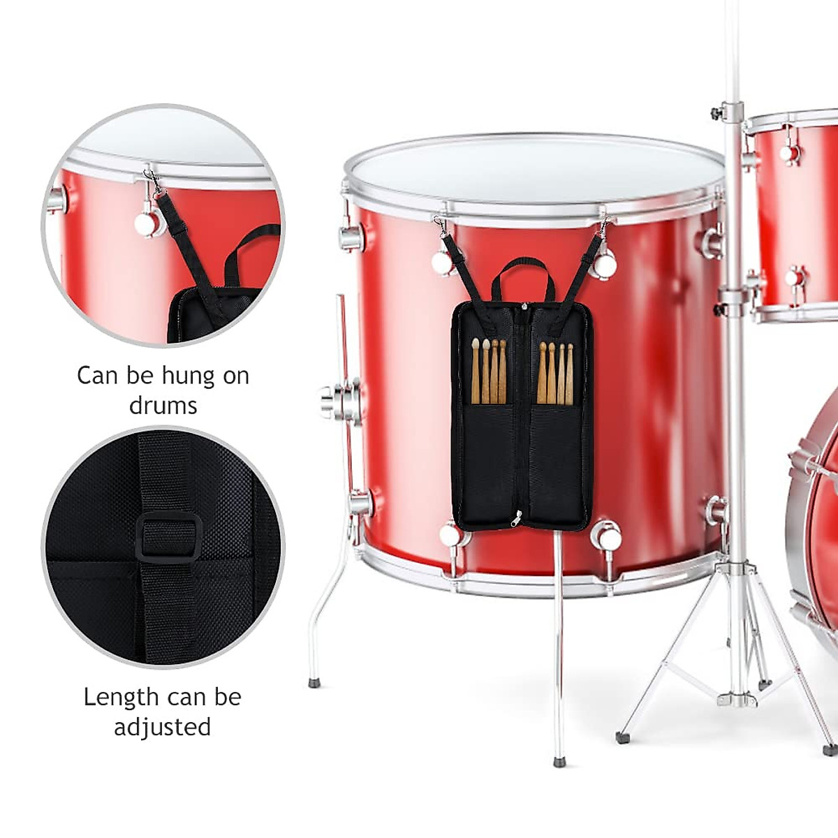 JIELISI Drumstick Holder Oxford Cloth Drum Stick Bag Container for Drum Set Hanging On Stick Holder Bag Container Large Capacity Drum Stick Storage Bag Up to 6 Pairs