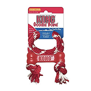 KONG - Goodie Bone with Rope - Durable Rubber Chew Bone, Teeth Cleaning Dog Toy - for X-Small Dogs