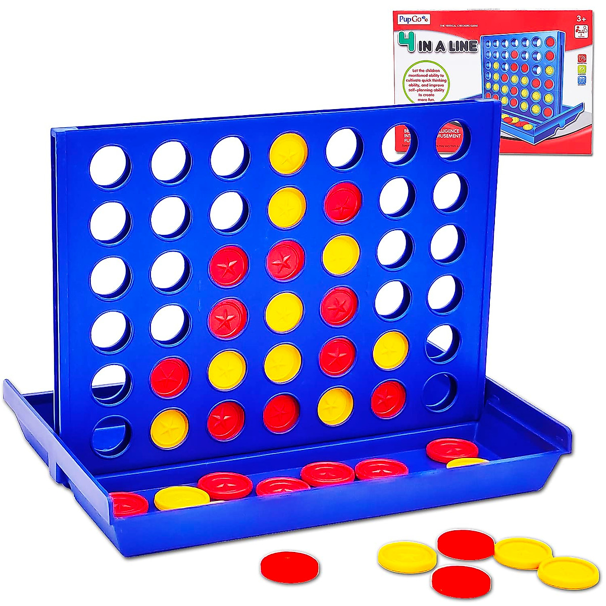 Pup Go 4 in a Row Game - 6 Spare Discs Included, Classic Board Game for Kids, Classic Four in a Row, Family Fun Games for Age 3 4 5 6 7 Year Old Boys Girls Adults, Line Up 4 (Standard)