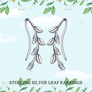 Ear Climber Crawler Cuff Sterling Silver Leaf Earrings for Women,Wrap Earrings Hypoallergenic (leaf earrings)