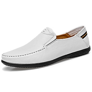 LUODENGLANG Loafer Premium Genuine Leather Men's Casual Shoes Slip On Mens Driving Penny Loafers for Men Lightweight Breathable White 9.5 M43