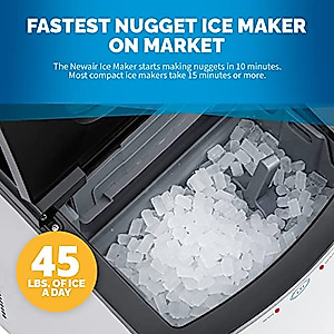 Newair Nugget Ice Maker, Sonic Speed Countertop Crunchy Ice Pellet Machine 45 lbs. of Ice a Day, Stainless Steel, Self-Cleaning Function and BPA-Free Parts, Perfect for Home, Kitchen, and More