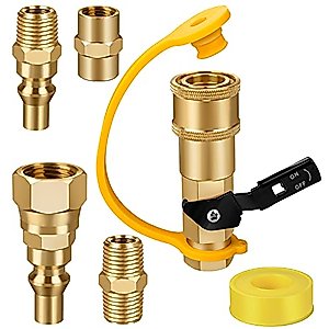 EEEKit 1/4" RV Quick Connect Adapter Propane Hose Convert Gas BBQ Grill Hex Air Hose Shutoff Valve & Full Flow Plug and Male Threaded for Natural Gas 1/4" Quick Connect Disconnect Kit for Camping BBQ
