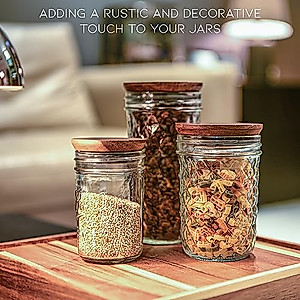 Wood Lid for Wide Mouth Mason Jars, Set of 12, Acacia Wooden Storage Canning Ball Jar Lids with Airtight Silicone Seal, Designed by S1EGAN