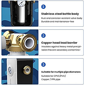 Whole House Water Filtration System, Central Water Softener, Reusable Pure Physical Type Salt-Free Softener That Inhibits Limescale, 10 Years of Use Without Change, Joint U.S. and Chinese Tech