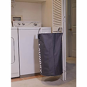 Topline Portable, Self Standing Collapsible Laundry Fabric Hamper Tote Bag with Aluminum Carrying Handles - Dark Grey