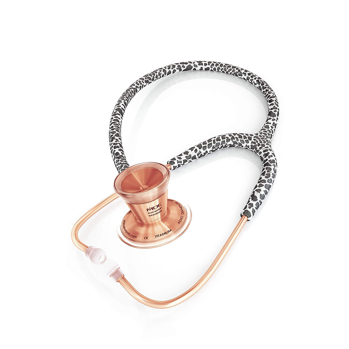 MDF Instruments Snow Leopard Rose Gold ProCardial Cardiology Stethoscope + MDF Pediatric and Neonatal Attachments with Clip