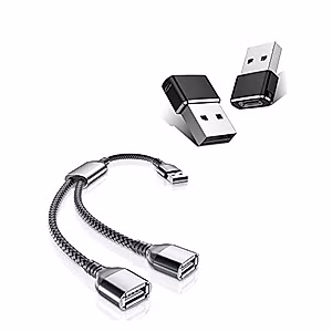 USB Splitter Y Cable 0.3M,USB A 1 Male to 2 Female Extension Cord Converter,Dual Double USB Port Extender Hub Power Split Adapter,USB to USB C Adapter 2 Pack,Type C Female to A Male Power Adapter