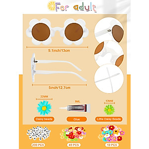 Tigeen 10 Pairs 5.71in Adult Flower Sunglasses Glasses UV Protection Glasses with 50 Daisy Charms 200 Random Letter Beads(Trendy Colors)