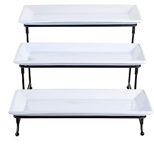 3-Tiered Stoneware Serving Tray Set with Metal Stand