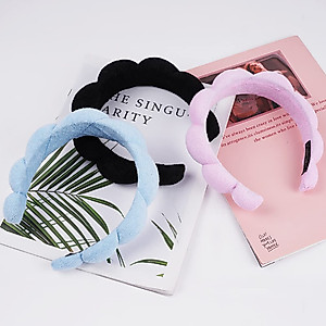 URAQT Spa Headband for Women, Non Slip Puffy Makeup Headband Soft Absorbent Sponge Terry Towel Cloth Fabric Head Band, Thick Padded Hair Hoops Bubble Headband for Face Washing, Skincare, Facial Mask