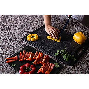 CHEF GRIDS Durable Plastic Cutting Board Set, Chopping Board Thick Plastic, for Vegetable Meat or Cheese with Non-Slip Feet and Handles with Juice Groove (Black)