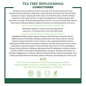 Desert Essence Tea Tree Replenishing Shampoo and Conditioner Bundle - 12.7 Fl Ounce - Therapeutic - Peppermint & Yucca - All Skin Types - Tea Tree Oil - Restore & Nurture Hair