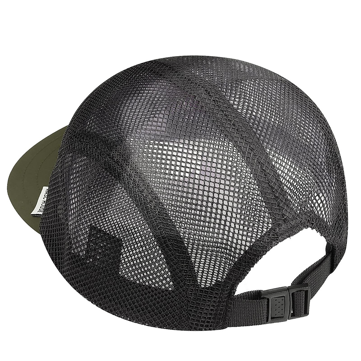 CLAPE Mens Fitted Trucker Cap Quick-Drying Sports Running Hat Mesh-Back Cap Flat Brim Fitted Cap 5 Panel Baseball Hat, Green