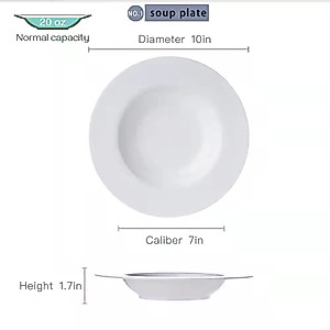 RunChao Soup Bowls, Salad Bowls,Pasta Bowl Set of 4, White Shallow Bowl Plates，10 Inches Diameter with Rim，20 Ounces, Microwave Dishwasher Safe