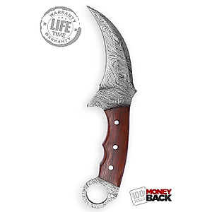 Perkin Knives Fixed Blade Knives Damascus Steel Hunting Knife With Sheath KT101