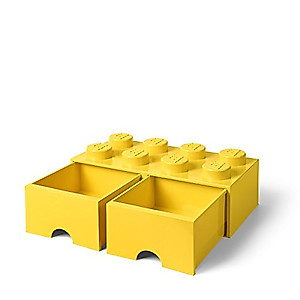 LEGO Brick Drawer, 8 Knobs, 2 Drawers, Stackable Storage Box, Bright Yellow