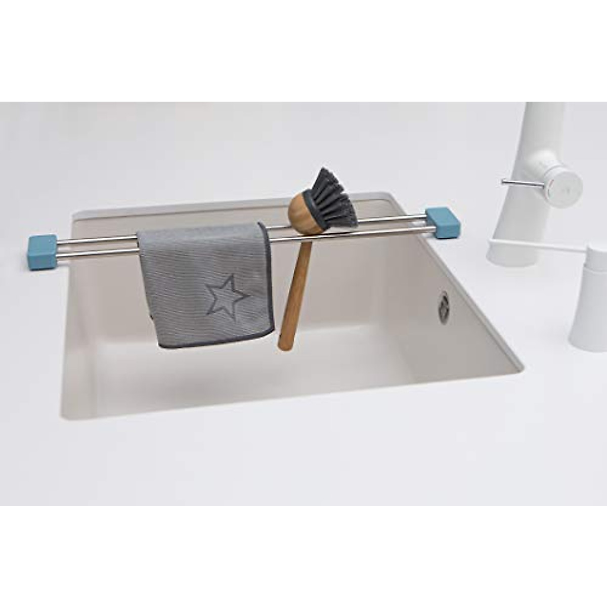 Sanni Shoo drip.line Pure - Adjustable Drip Tray - Practical, Multifunctional Kitchen Rack for Storing Dishcloths and Brushes - Drip Drying Bottles - Heat-Resistant (Ocean, Pure)