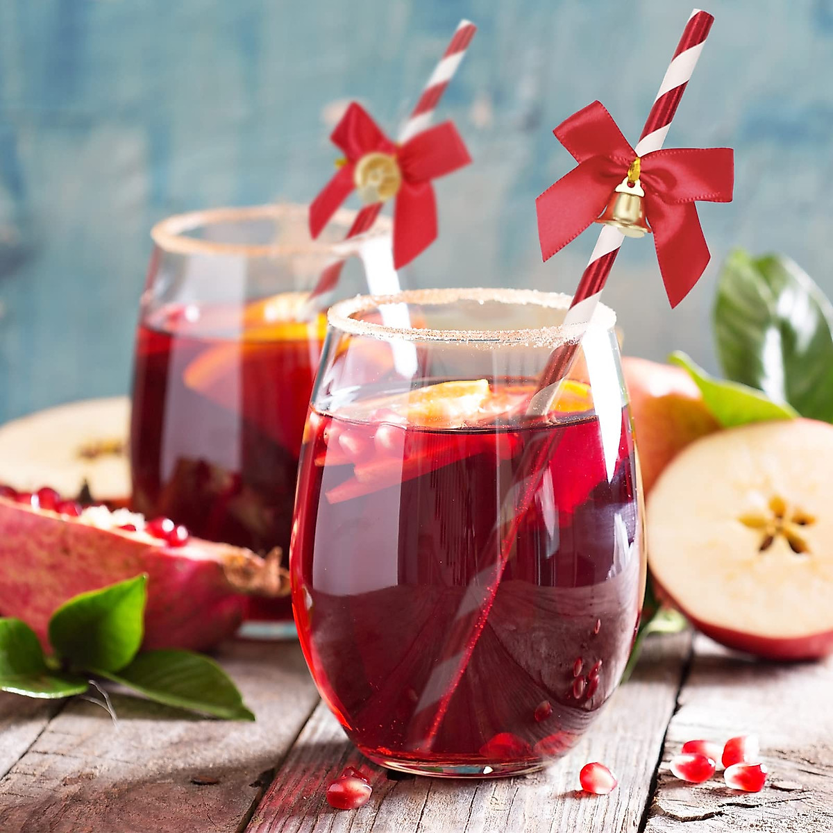 Whaline Christmas Paper Straws Red Bow Gold Bell & Red White Stripe Disposable Straws Merry Christmas Drinking Decorative DIY Straws for Christmas Wedding Xmas Birthday Winter Party Supplies, 25Pcs