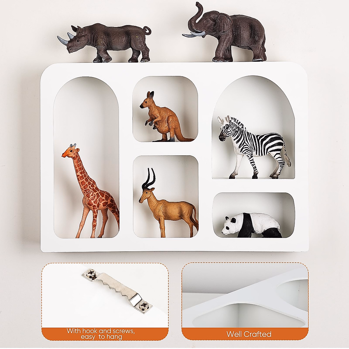 Ella & Emma White Decorative Floating Wall Shelf, Geometric Arched Wall Shelf, Boho Nordic Modern Style Shelves for Wall Decor, Wall Mounted Shelf Storage Nursery, Bedroom, Living Room, Bathroom