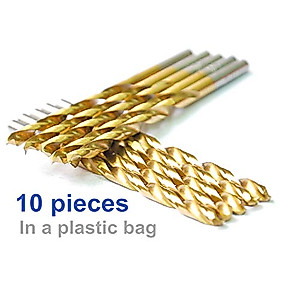DrillForce 10pcs 5/64" Titanium Drill Bits, High Speed Steel Twist Drill Bits, Jobber Length, Round Shank. Ideal for DIY, Home, General Building and Engineering Using.
