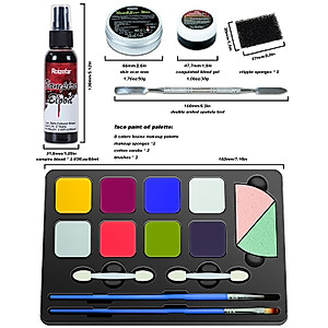 Roizefar Halloween SFX Makeup Kit,8 Colors Professional Special Effect Face Body Paint Palette with Scar Wax,Fake Blood Cream with Brushes,Spatula Tool,Stipple Sponge for Christmas Gifts,Cosplay