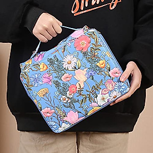 Shulaner 120 Slots Colored Pencil Case Organizer with Zipper Large Capacity Pen Holder Bag for Student or Artist Blue Flower