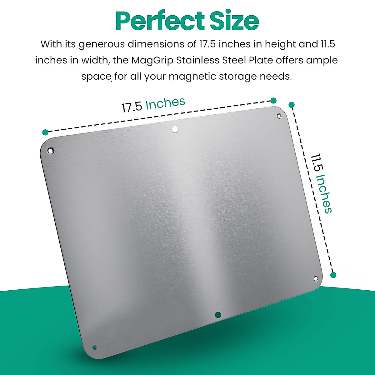 17.5inchX11.5inch Large Stainless Steel Plate for Magnets, 3M Adhesive Back, Mounting Screws, Ideal for Magnetic Shelf, Spice Holders, Fridge Magnets. Mount Anywhere! (Silver, 1 PACK)
