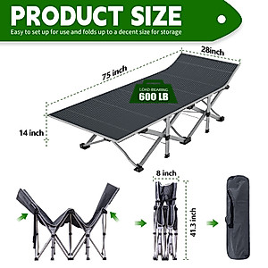 NAIZEA Folding Camping Cots for Adults Heavy Duty Cot with Mattress, Portable Sleeping Cot Folding Outdoor Bed with Carry Bag, Folding Camping Bed Guest Bed Military Cot Tent Cot for Indoor & Outdoor