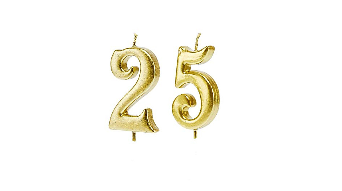 Gold Number 25 Birthday Candles - Elegant Cake Topper for Celebrations