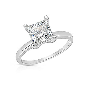 MAX + STONE 2 Carat Princess Cut Cubic Zirconia Solitaire Engagement Ring for Women | 14k Gold Engagement Ring | Simulated Diamond Ring | White Gold CZ Engagement Ring Size 6