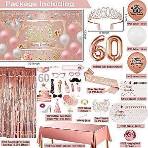 60th Birthday Decorations for Women,90 PCS Rose Gold 60th and Fabulous Birthday Decorations,Including Happy 60th Birthday Banner Backdrop,Crown,Hanging Swirl, birthday Balloons, Foil Backdrops,Cake Toppers, Plates, Photo Props, Birthday Sash,60th Birthday