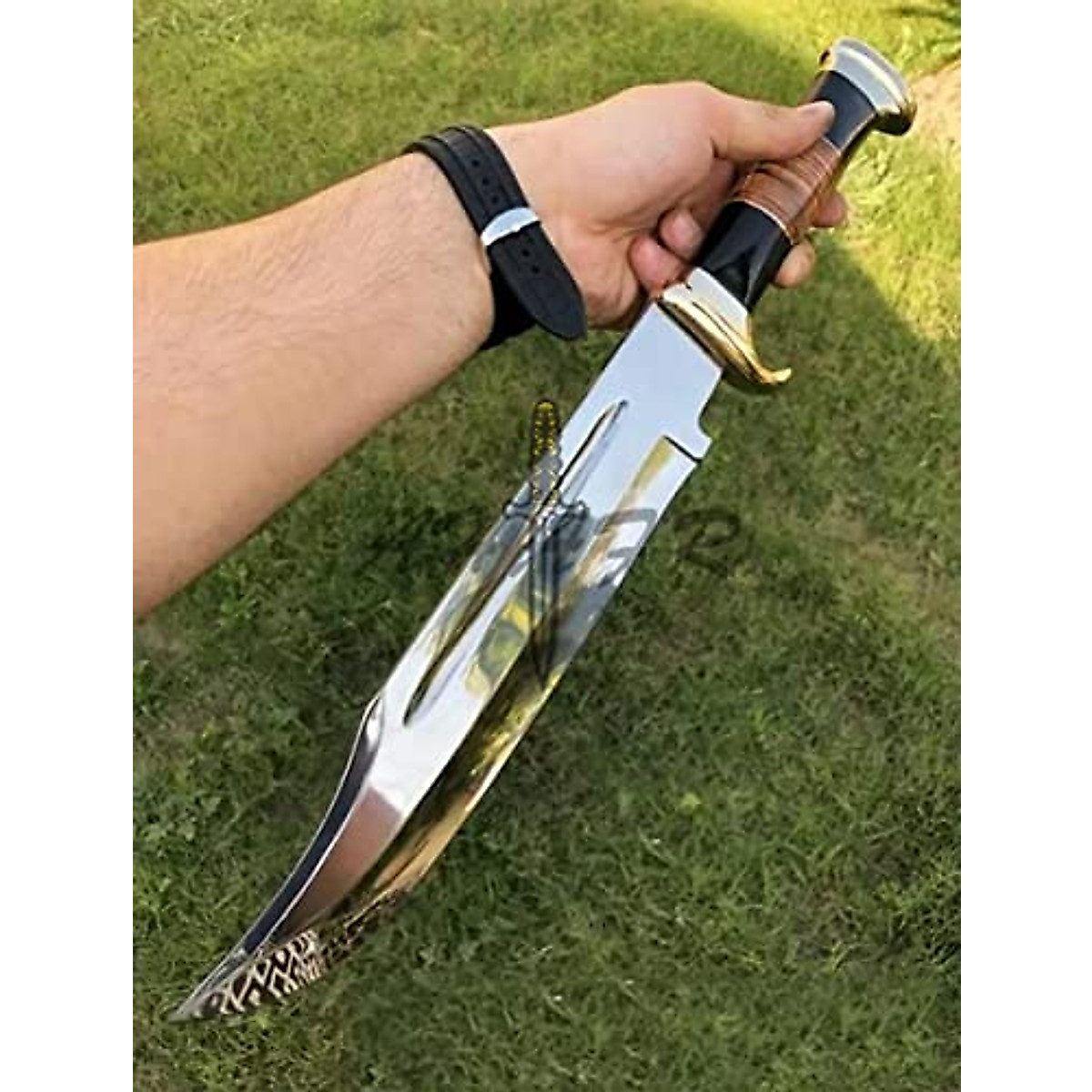 AHAFR Crocodile Dundee Bowie Knife D 2 Steel Handmade 18" Buffalo Horn Leather Handle Knife Large Hunting Bowie Knife With Leather Sheath Razor Sharp KE-0547-HK