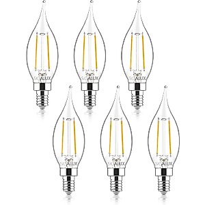 E12 Candelabra LED Light Bulbs Dimmable 60W Equivalent LED Chandelier Light Bulbs 4.5W Soft White 2700K 500LM CA10 Flame Tip Vintage LED Filament Candle Bulb with Decorative Candelabra Base, 6 Packs