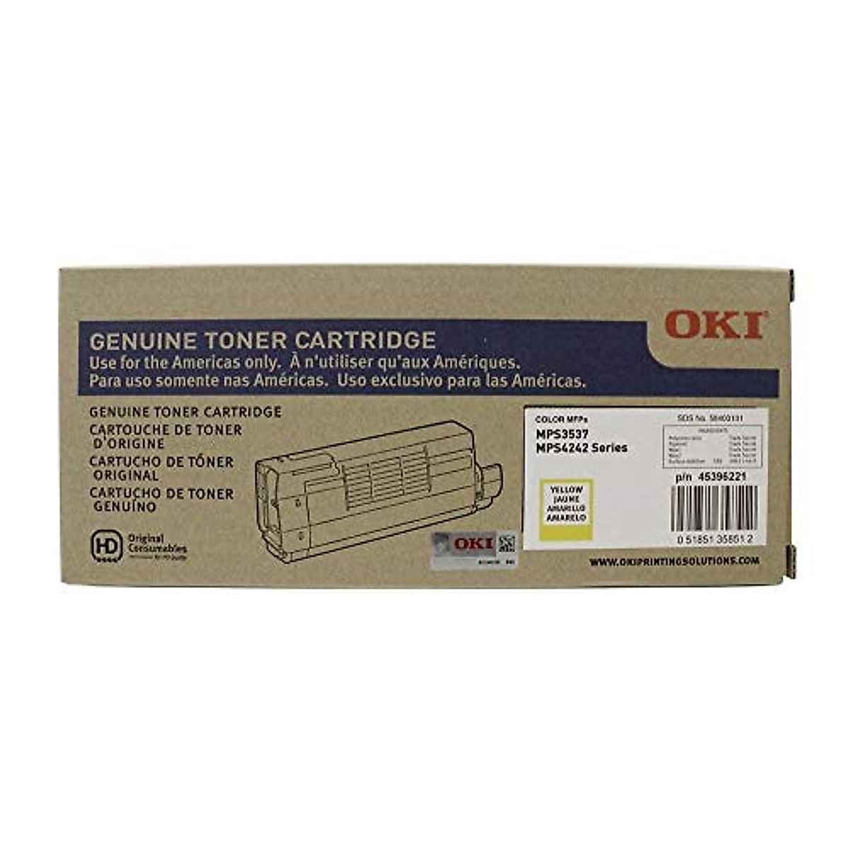 OKIData 45396221 MPS3537mc MPS4242mc Yellow Toner Cartridge (10000 Yield)