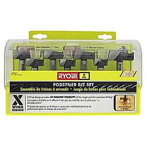 Ryobi A9FS7 7 Piece X Wing Woodworking Forstner Bit Set for Drill Press Use (Mountable Storage Case Included)