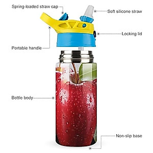 Stainless Steel Water Bottles Red Apple Fruit Travel Water Cups with Handle And Silicone Straw Drinking Cup with Leak Proof Lid Thermo Travel Mug for Women Men