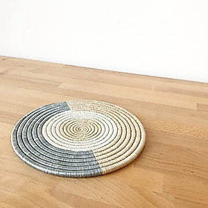 African Woven Trivet- Karamira/Rwanda Trivet/Sisal & Sweetgrass/Gray, Tan, White
