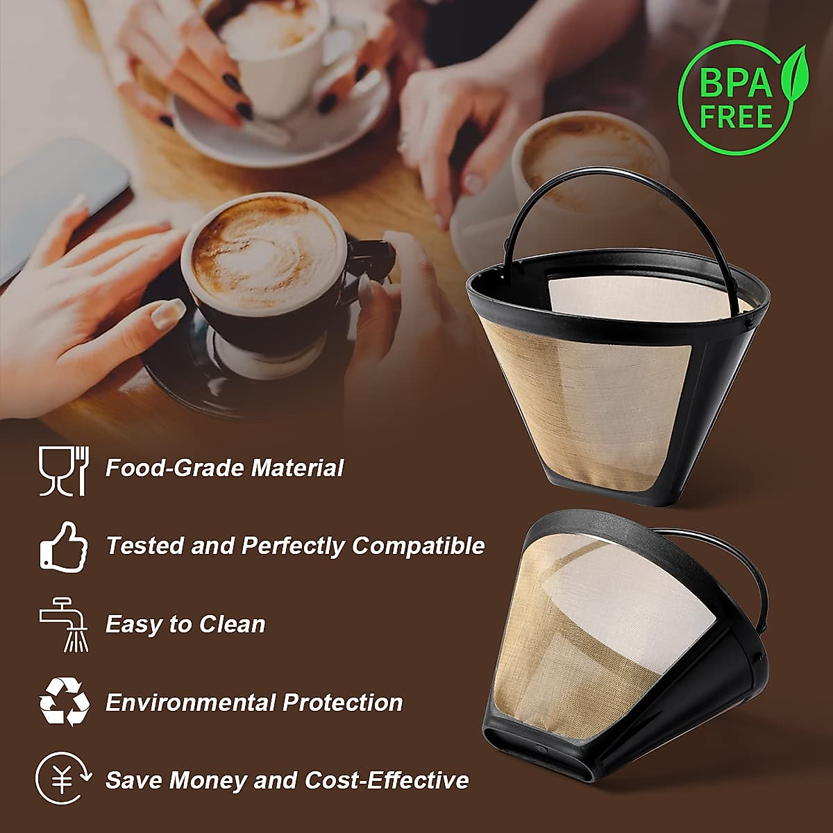 Aieve Reusable Coffee Filter Compatible with Ninja Dual Brew Pro Coffee Maker CFP301 CFP201 CFN601, Coffee Filters #4 Permanent Coffee Cone Basket
