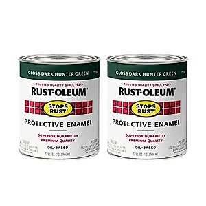 Rust-Oleum 7733502-2PK Stops Rust Brush On Paint, 1 Quarts (Pack of 2), Gloss Dark Hunter Green, 2 Can
