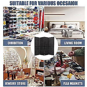 JVVMNJLK 4-Panel Pegboard Display Room Divider, Wood Folding Privacy Screen Freestanding Display Board Organizer for Retail, Craft Show, Art Display，Black