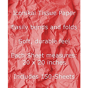 Iconikal Christmas Tissue Paper Assortment, 20 x 20-Inch, 50 of Each Red, White, Green, 150-Count for Gifts, Boxes, Decorations, Bags, Wrapping