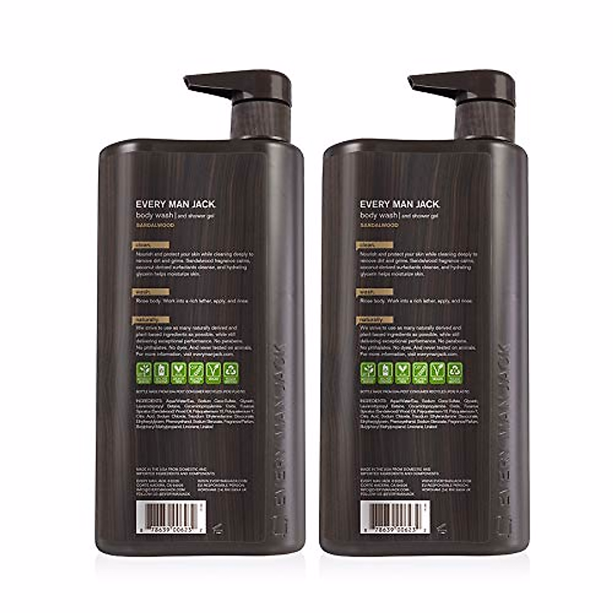 Every Man Jack Mens Sandalwood Body Wash for All Skin Types - Cleanse, Nourish, and Hydrate Your Skin with Naturally Derived Coconut and Glycerin - 2 Bottle