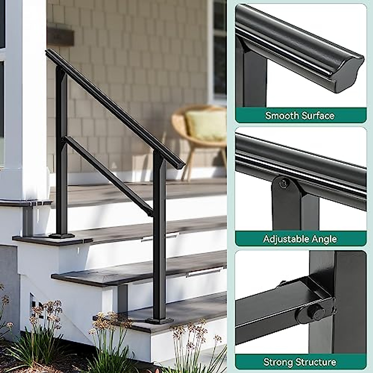 YITAHOME Handrails for Outdoor Steps, 2-3 Step Stair Railing Outdoor 40 ...