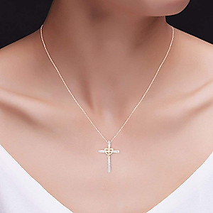 Jewel Zone US White Natural Diamond Cross Heart Pendant in 10K Rose Gold (1/20 cttw)