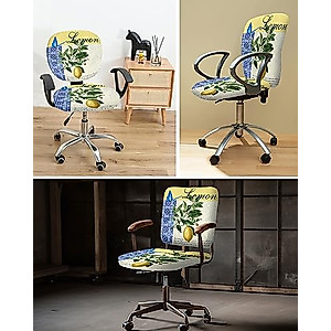 Big buy store Office Chair Cover Lemon and Leaves Desk Chair Cover Stretch Elastic Universal Computer Chair Covers Butterfly Blue Lattice Flower Pattern Stretch Rotating Chair Slipcovers Protectors
