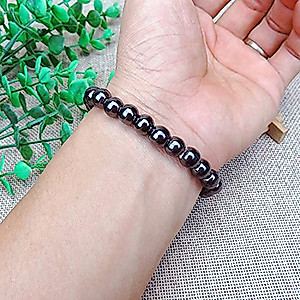 FORUBUS Black Obsidian Hematite Stretch Bracelet, Stacking Hematite Beaded Bracelet for Women Men Jewelry