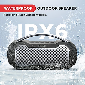 Pyle Portable Wireless Bluetooth Loud Streaming Speaker w/Deep Bass Hands-Free Microphone w/TWS Stereo Sound Function - IPX6 Waterproof Outdoor Speaker, 8H Playtime, AUX, BT Range 32+ ft - PCMPSB1BK