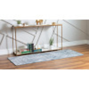 Unique Loom Portland Collection Southwestern Inspired Striped Tone Area Rug, 2 ft 2 in x 12 ft, Blue/Gray