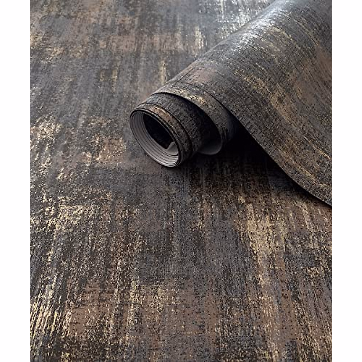 AMINAH DECO Charcoal Gold Classic Distressed Metallic Wallpaper Peel and Stick Wall Paper Texture Self Adhesive Cotact Wall Paper,20.5 in.W X 236.0 in. L